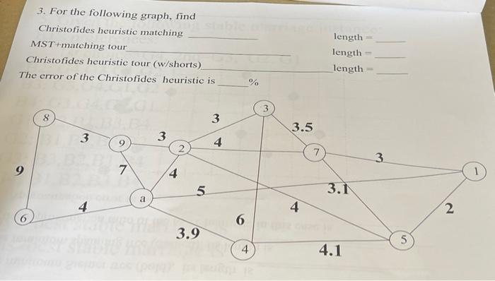3. For the following graph, find Christofides | Chegg.com