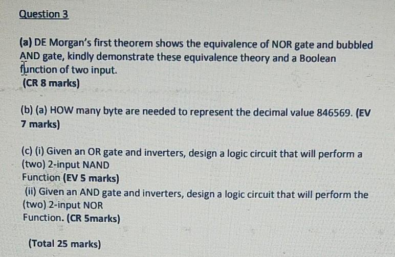 Solved Question 3 (a) DE Morgan's first theorem shows the | Chegg.com