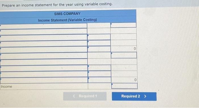Solved Sims Company began operations on January 1 . Its cost | Chegg.com