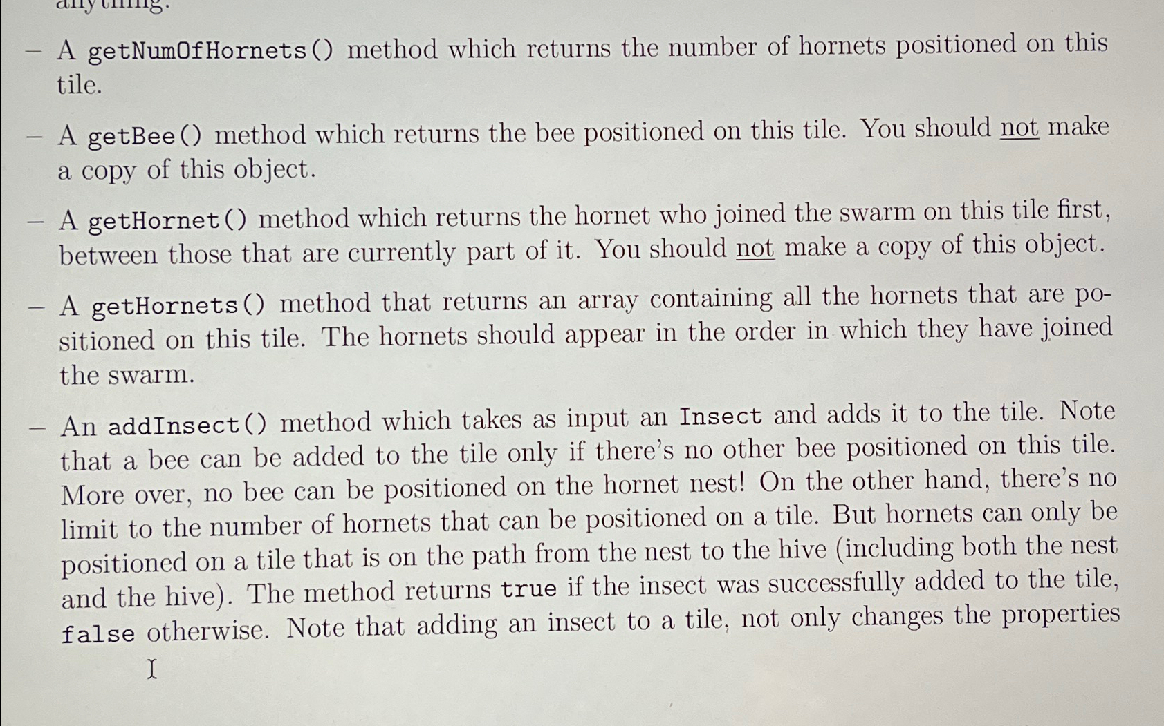 Solved A getNum0fHornets( ) ﻿method which returns the number | Chegg.com
