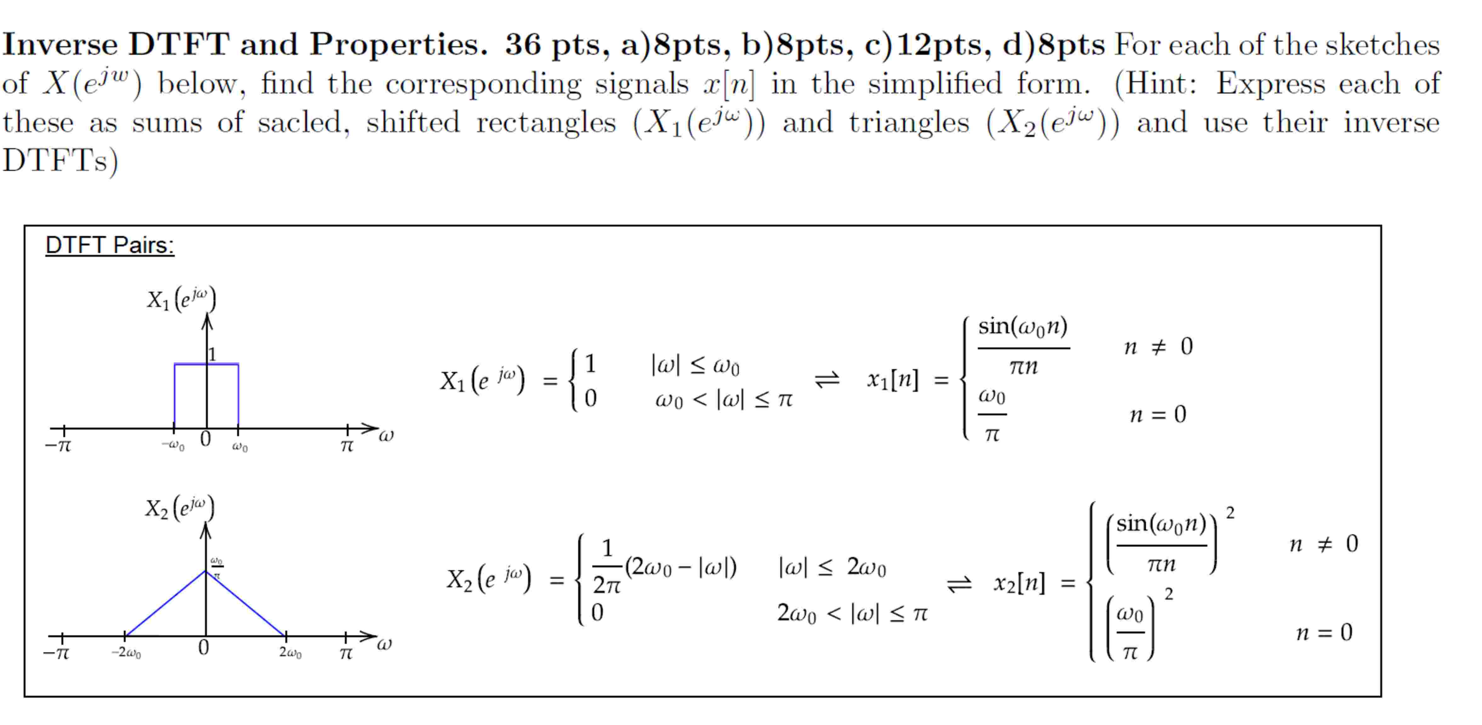 Inverse DTFT ﻿and Properties. 36pts,a For each of | Chegg.com