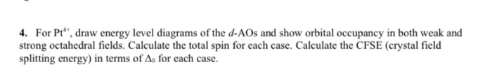 Solved 4. For Pt, draw energy level diagrams of the d-AOs | Chegg.com