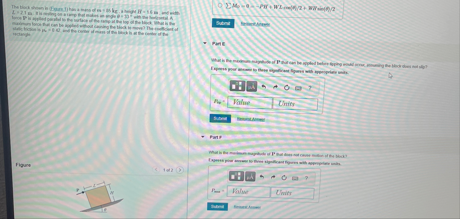 The block shown in (Figure 1) ﻿has a mass of m=85kg, | Chegg.com