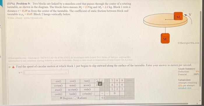 Solved (11\%) Problem 9: Two blocks are linked by a massiess | Chegg.com Solved (11\%) Problem 9: Two blocks are linked by a massiess | Chegg.com