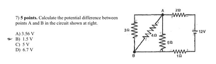 Solved 7) 5 points. Calculate the potential difference | Chegg.com Solved 7) 5 points. Calculate the potential difference | Chegg.com