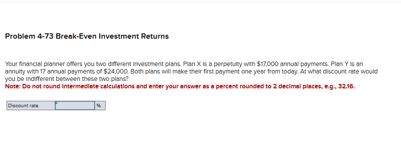 Solved Problem 4-73 ﻿Break-Even Investment ReturnsYour | Chegg.com