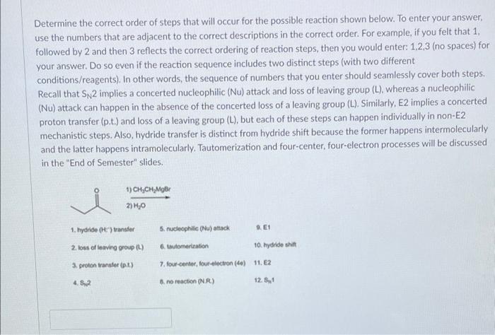 Solved Determine the correct order of steps that will occur | Chegg.com