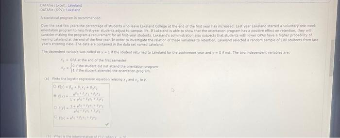 Solved DATAEle (CSN) taveland A statintical brogratis is | Chegg.com