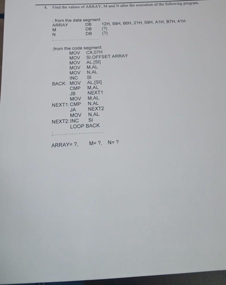 Solved Find the values of ARRAY, M and N ﻿after the | Chegg.com