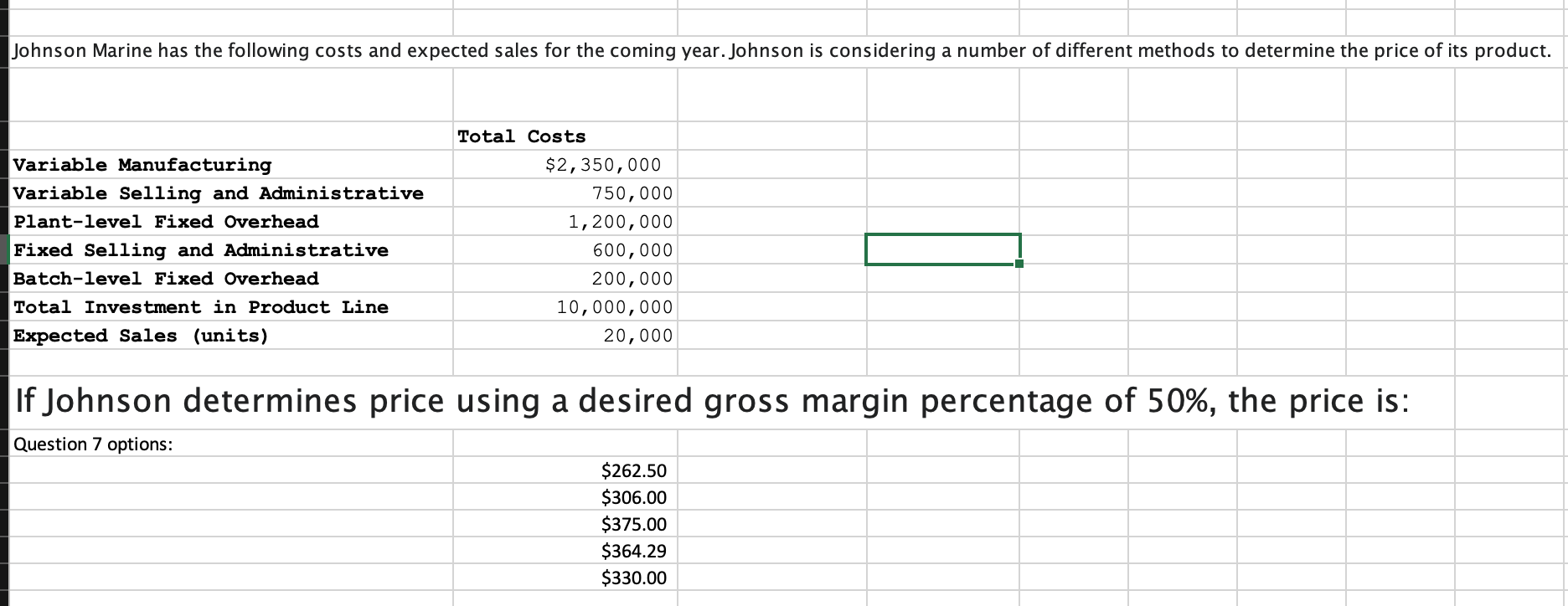 Solved Johnson Marine has the following costs and expected | Chegg.com