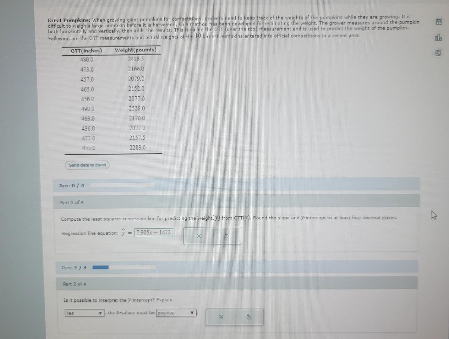 Solved What would be the regression mind equation y equals? | Chegg.com
