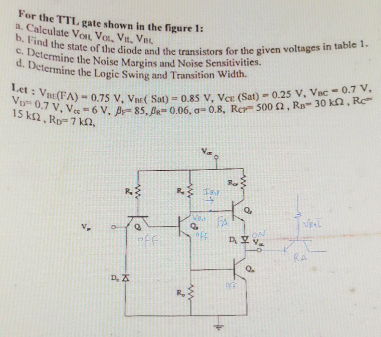 Solved For the TTL gate shown in the figure 1: a. Calculate | Chegg.com