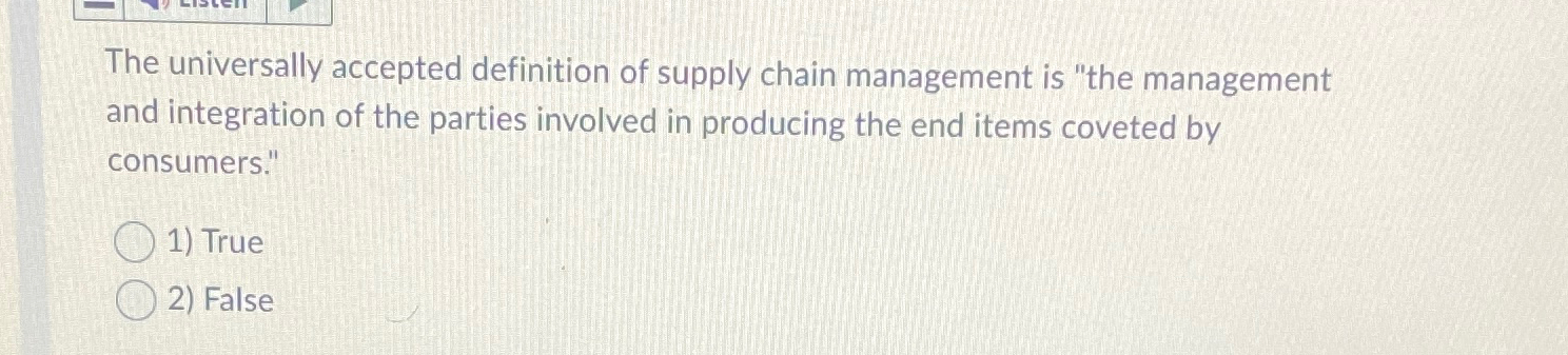 Solved The universally accepted definition of supply chain | Chegg.com