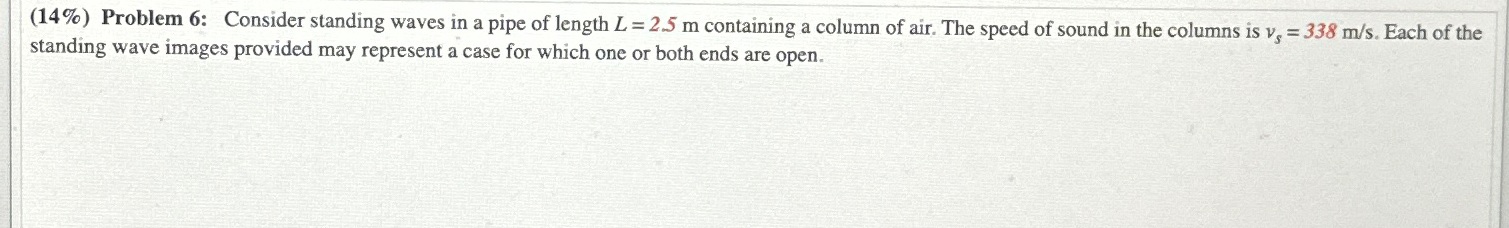 Solved (14%) ﻿Problem 6: Consider standing waves in a pipe | Chegg.com