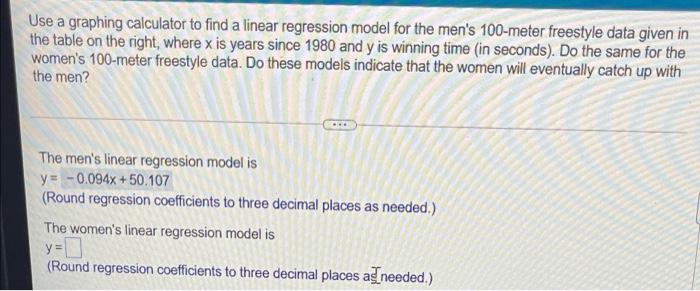 Solved Use a graphing calculator to find a linear regression | Chegg.com
