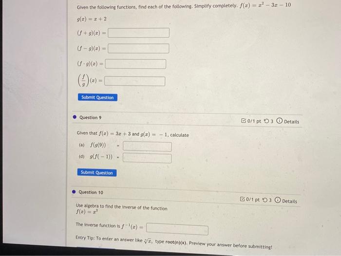 Solved Given the following functions, find each of the | Chegg.com