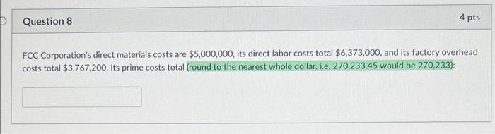 Solved FCC Corporation's direct materials costs are | Chegg.com