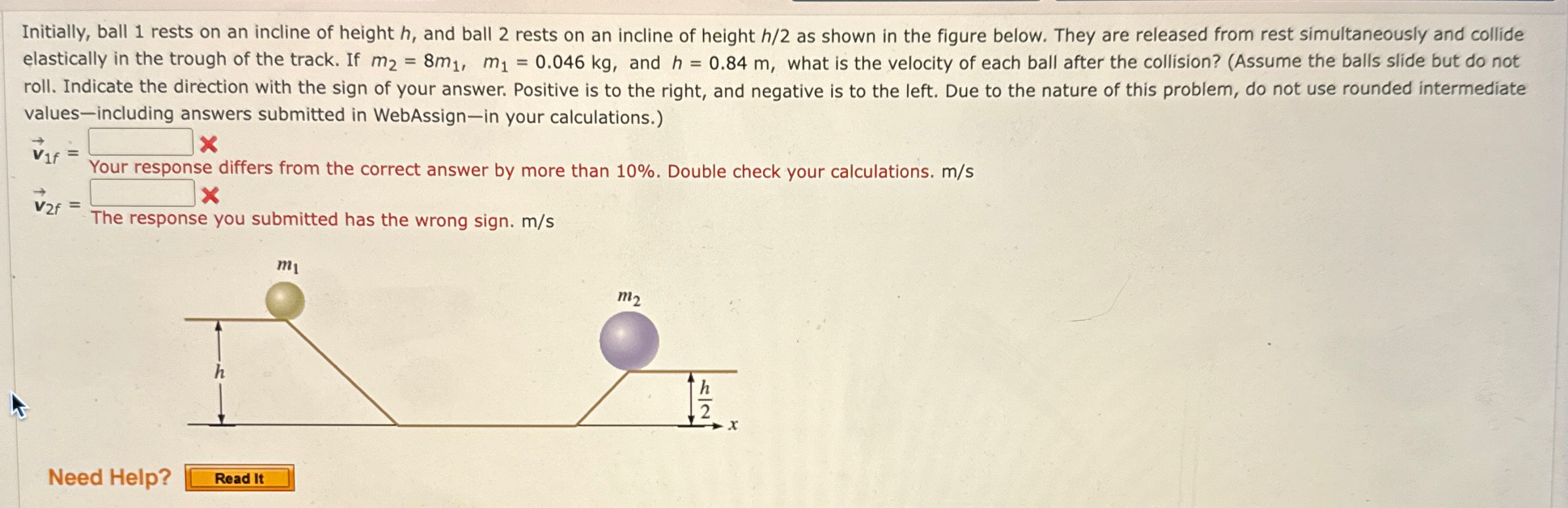 Solved Initially, ball 1 ﻿rests on an incline of height h, | Chegg.com