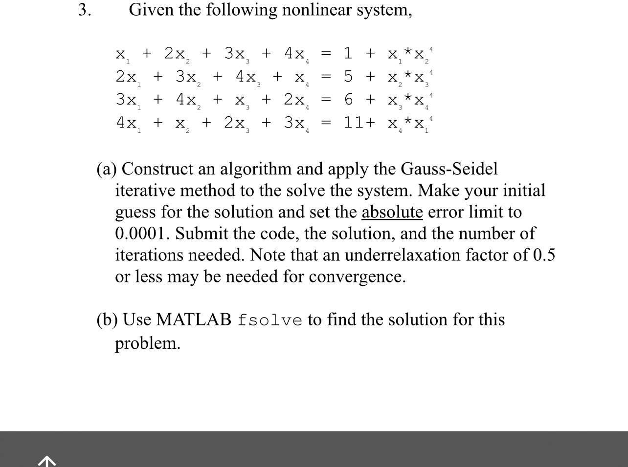 Solved Given the following nonlinear | Chegg.com