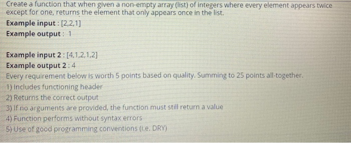 Solved Create a function that when given a non-empty array | Chegg.com