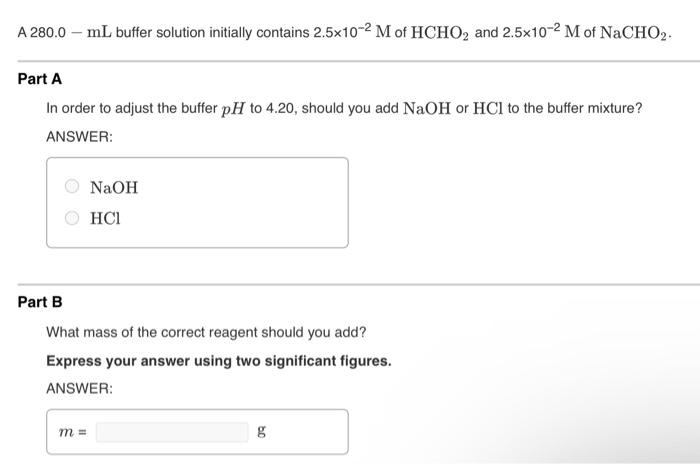 A 280.0−mL buffer solution initially contains | Chegg.com