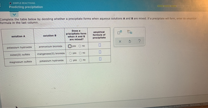 Solved O SIMPLE REACTIONS Predicting precipitation Complete | Chegg.com