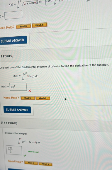 Solved f(x)=∫x02 sec(9t)2dtHint: eed Help? 1 ﻿Points]Use | Chegg.com