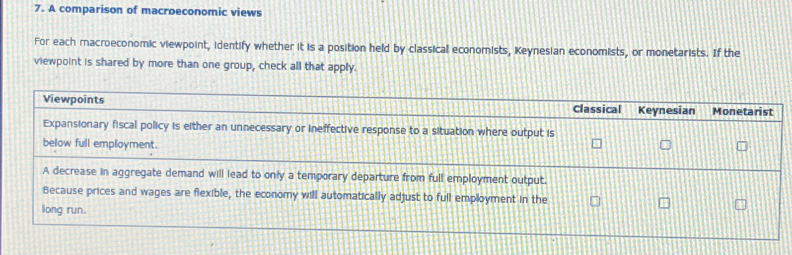 Solved A comparison of macroeconomic viewsFor each | Chegg.com