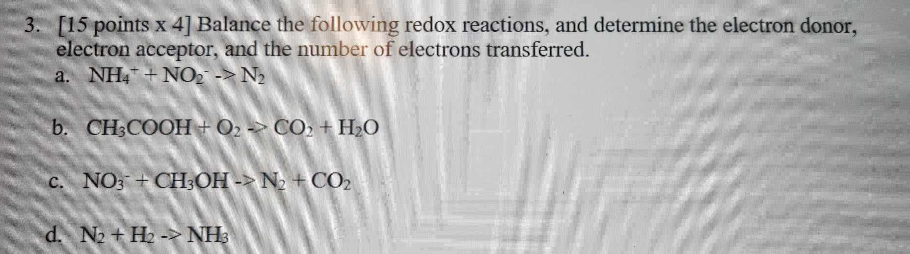 Solved Balance the following redox reactions, and determine | Chegg.com