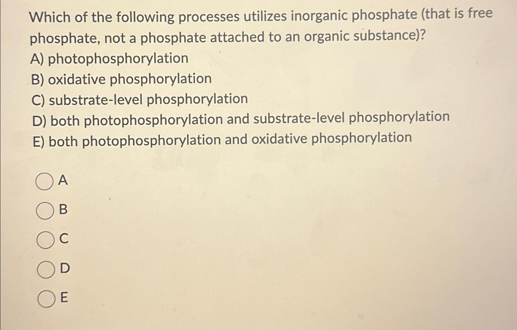 Solved Which of the following processes utilizes inorganic | Chegg.com