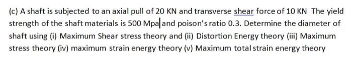 Solved (c) A shaft is subjected to an axial pull of 20 KN | Chegg.com