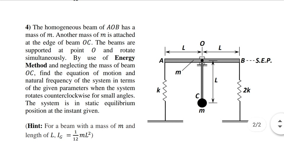Solved Lį L F B --- S.E.P. 4) The homogeneous beam of AOB | Chegg.com