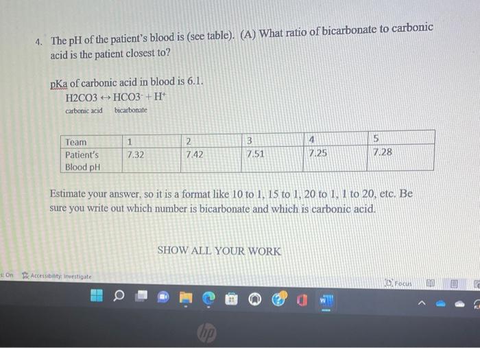 Solved 4. The pH of the patient's blood is (see table). (A) | Chegg.com
