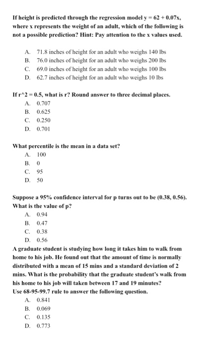 Solved If height is predicted through the regression model y | Chegg.com