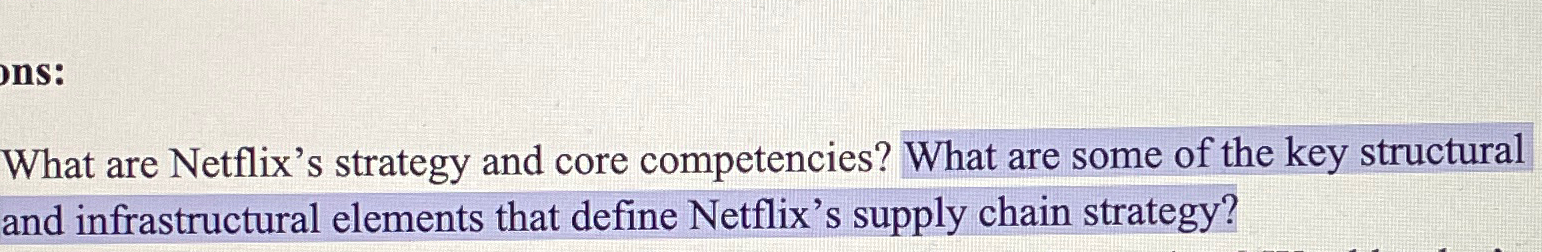Solved What are Netflix's strategy and core competencies? | Chegg.com