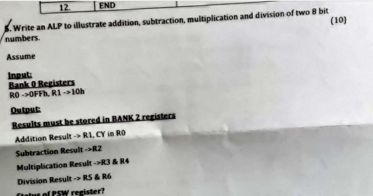 Solved 12. END .Write an ALP to illustrate addition, | Chegg.com