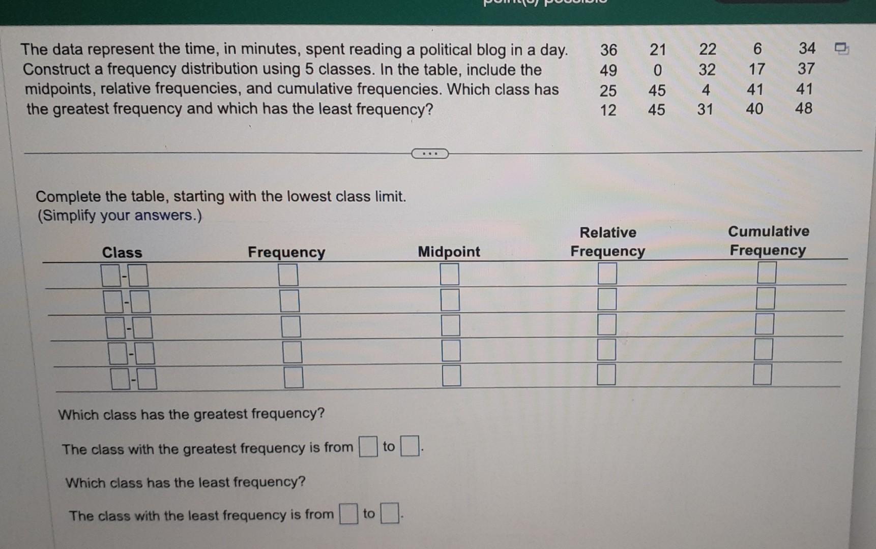 Solved Complete the table, starting with the lowest class | Chegg.com