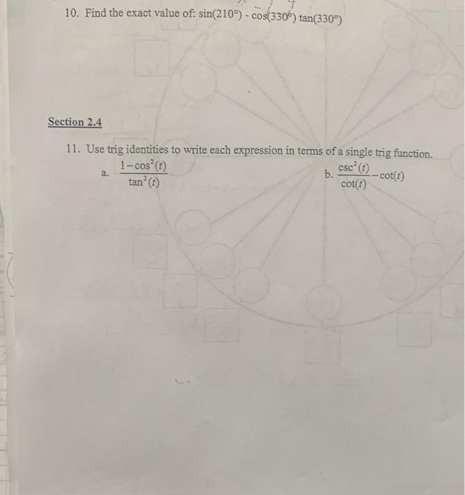 Solved 10. Find the exact value of: | Chegg.com