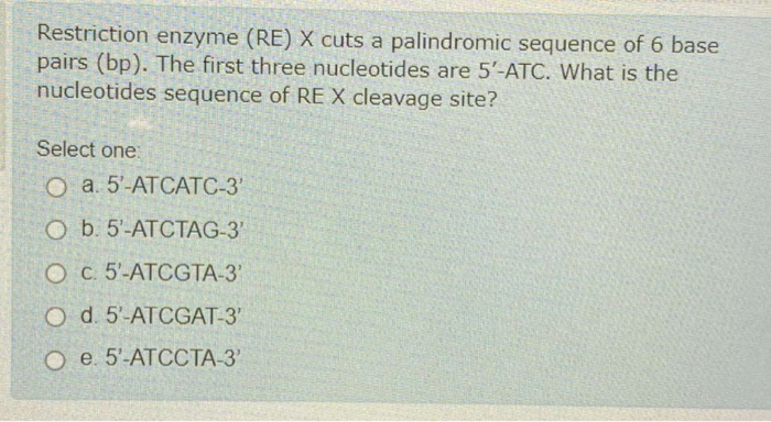 Solved Restriction enzyme (RE) X cuts a palindromic sequence | Chegg.com