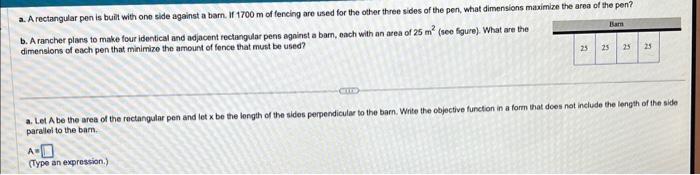 Solved a. A rectangular pen is buil with one side against a | Chegg.com