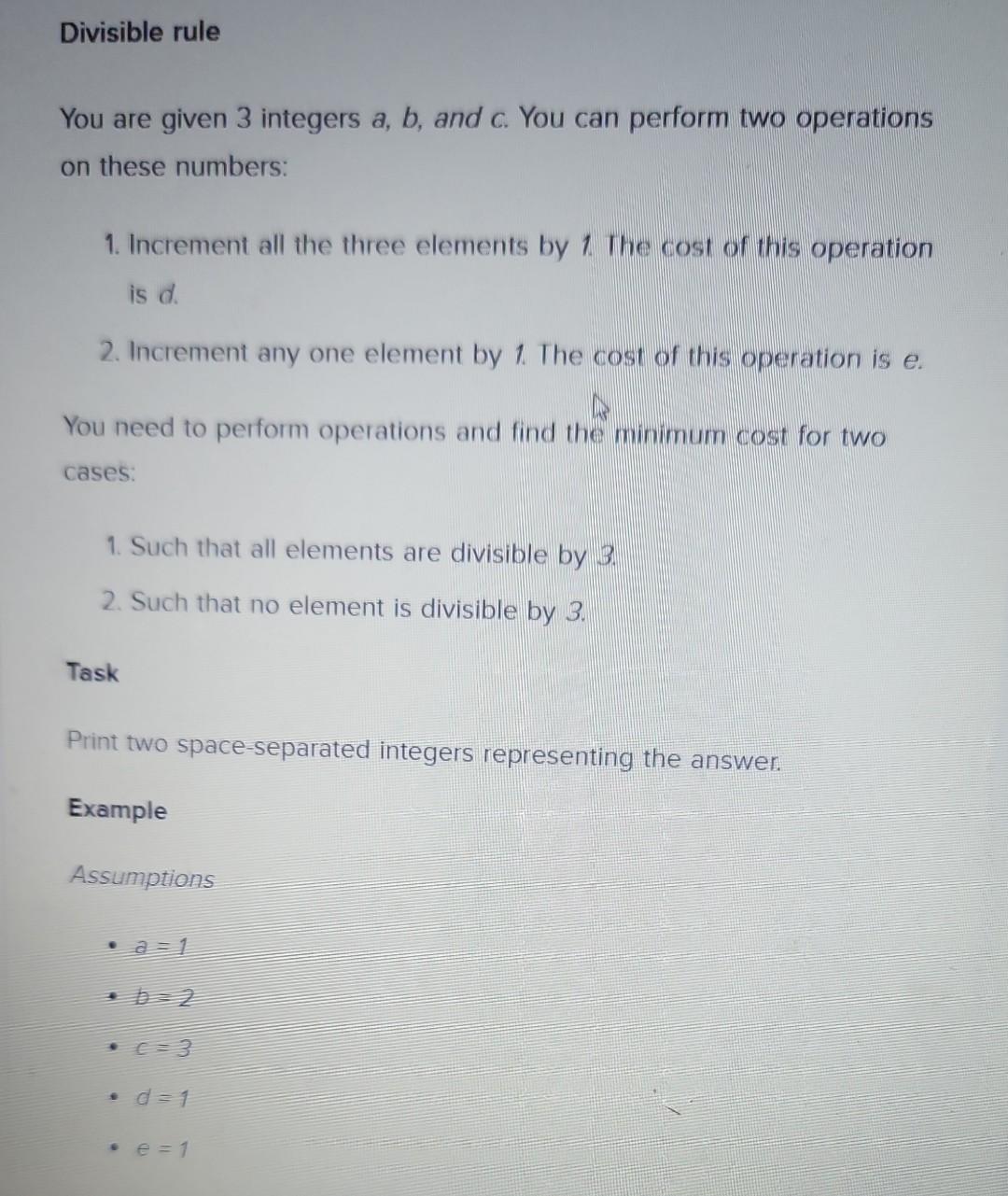 Solved Divisible rule You are given 3 integers a,b, and c. | Chegg.com