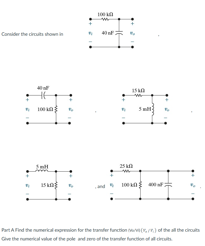 Solved Consider the circuits shown inPart A Find the | Chegg.com