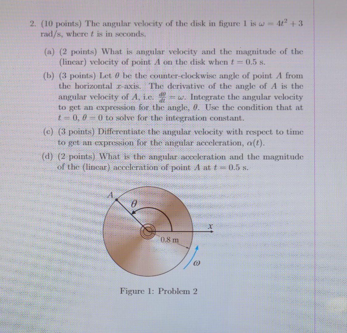 Solved 2. ( 10 points) The angular velocity of the disk in | Chegg.com