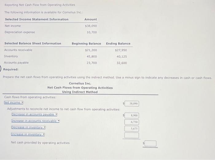 Solved Reporting Net Cash Flow from Operating Activibes The | Chegg.com