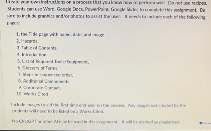 Create your own instructions on a process that you | Chegg.com