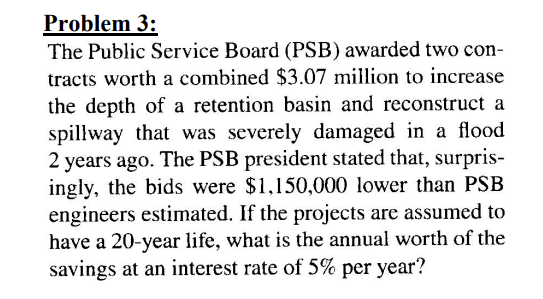 Solved Problem 3:The Public Service Board (PSB) ﻿awarded two | Chegg.com