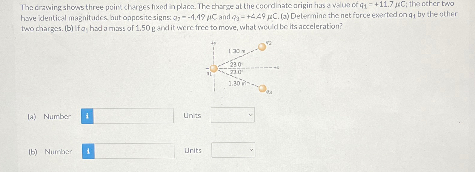 Solved The drawing shows three point charges fixed in place. | Chegg.com