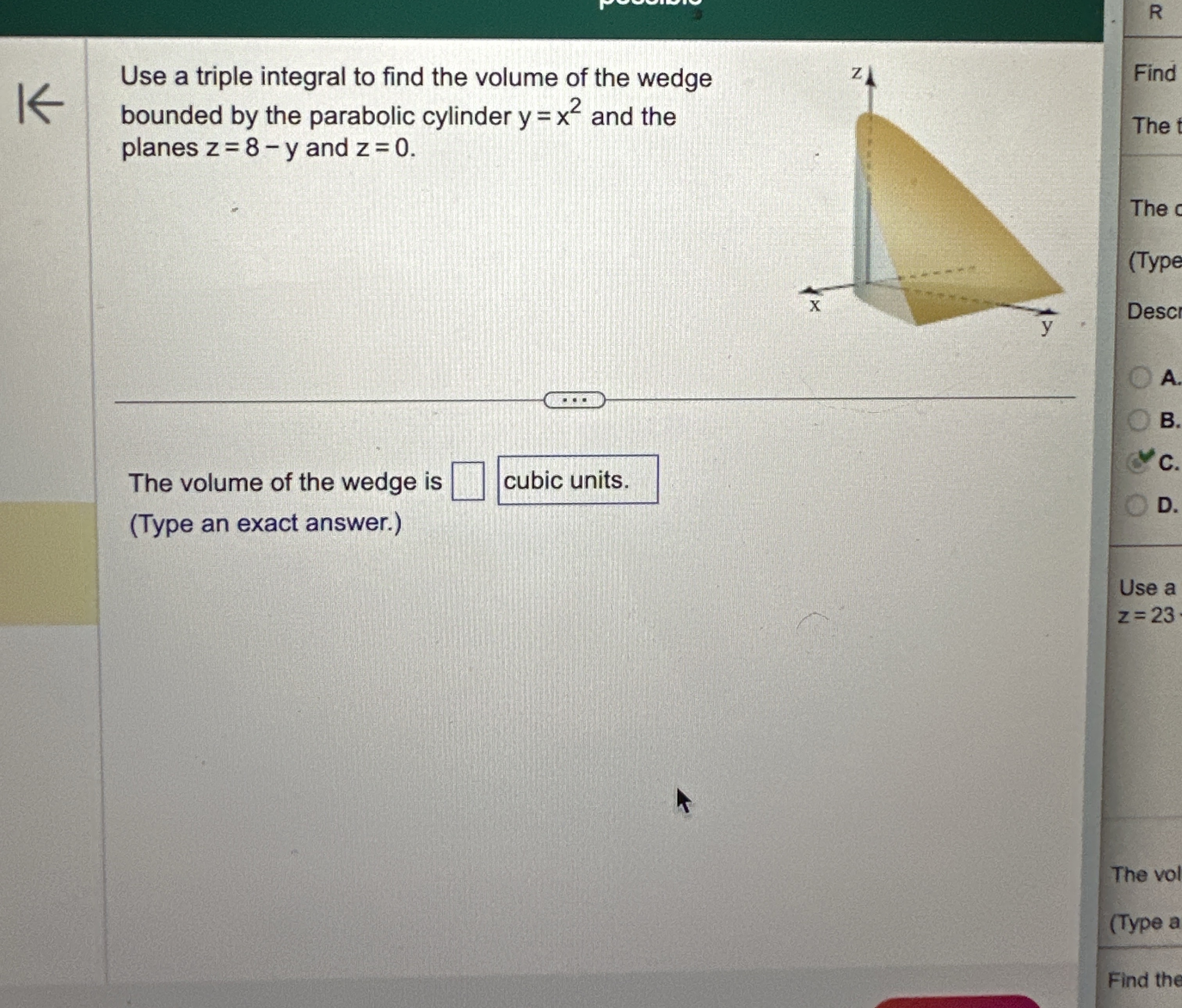 Solved by an EXPERT Use a triple integral to find the volume of the ...