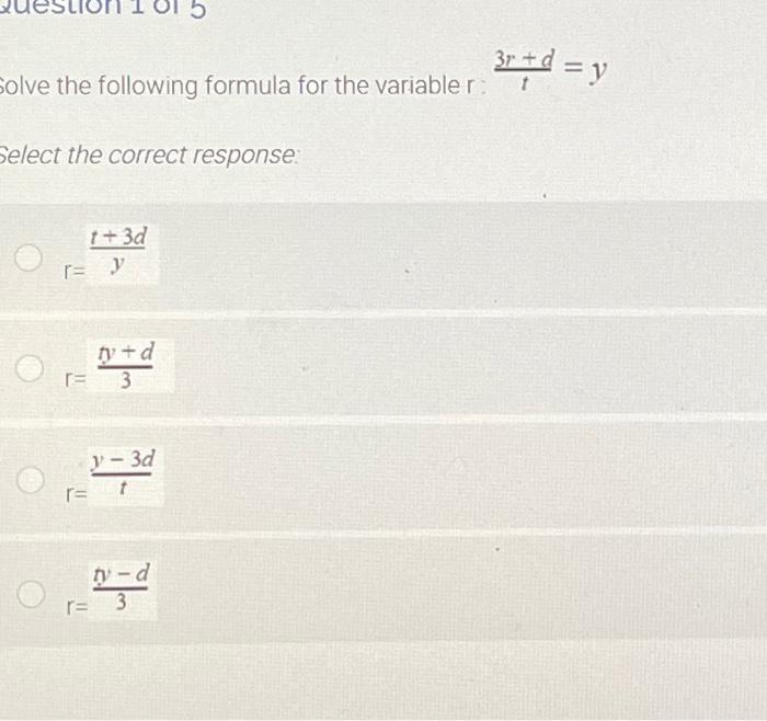 Solved Solve the following formula for the variable r: | Chegg.com
