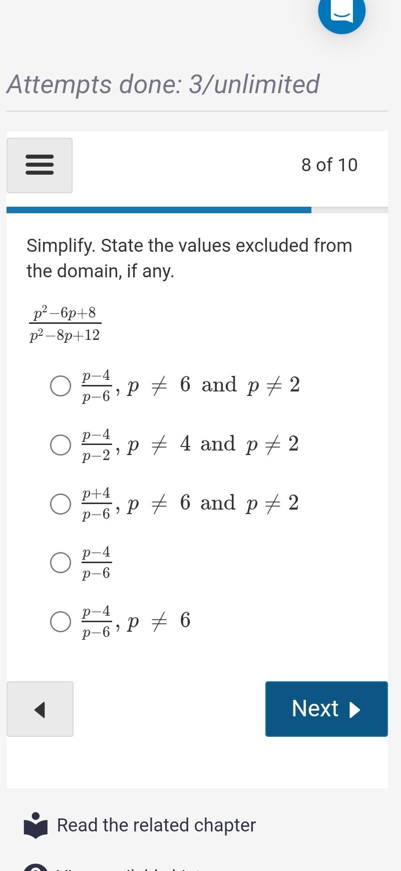 Solved Attempts done: 3/unlimited 8 of 10 Simplify. State | Chegg.com